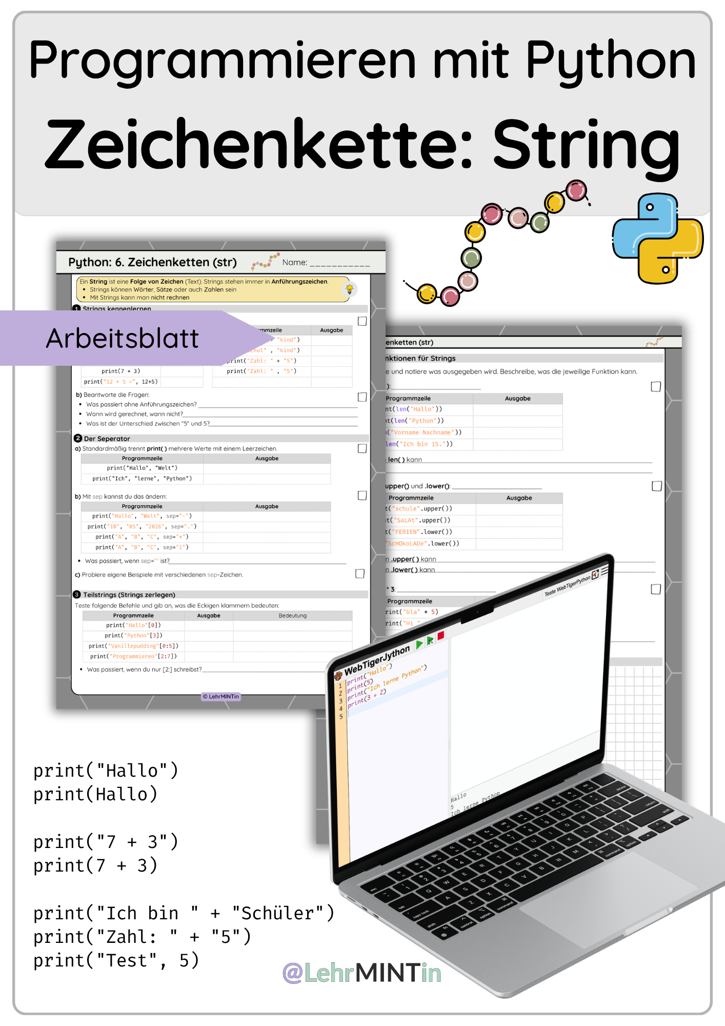 Programmieren mit Python: Zeichenketten (String) – Unterrichtsmaterial ...