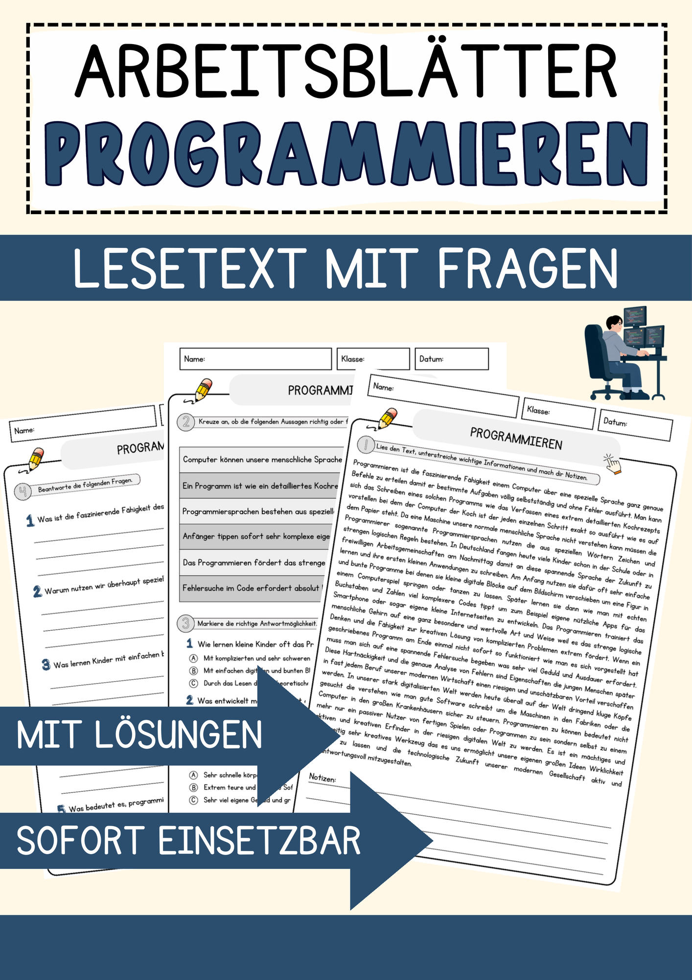 Programmieren Arbeitsblätter mit Fragen + Lösungen Lesetext ...