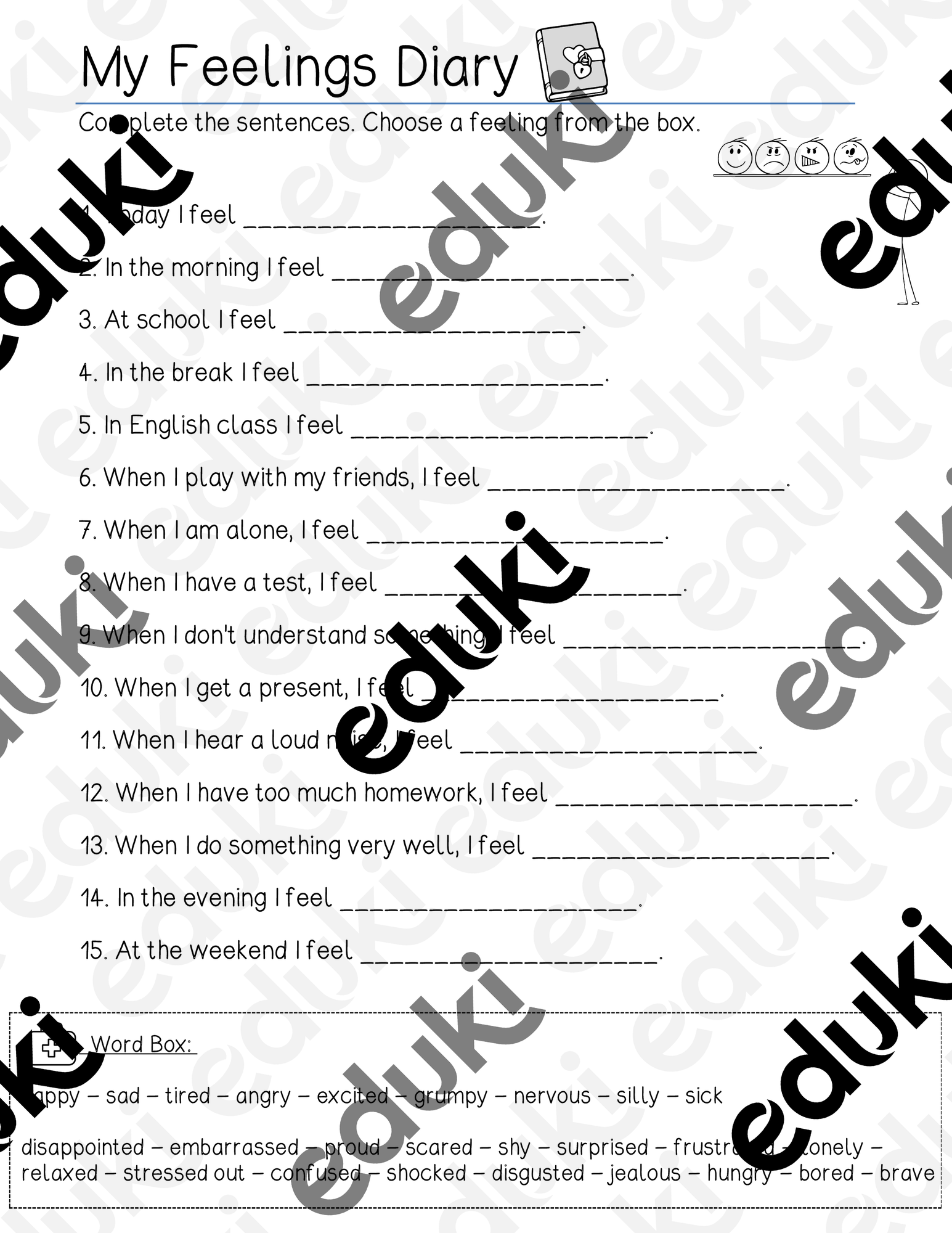 my feelings diary - writing task – Unterrichtsmaterial im Fach Englisch