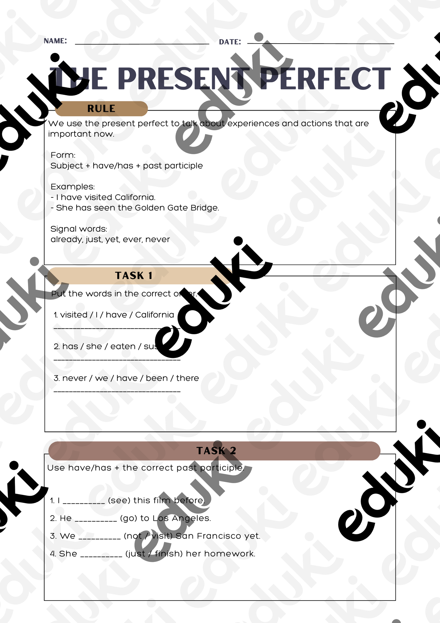 Present perfect - Regelübersicht + Beispiele – Unterrichtsmaterial im ...