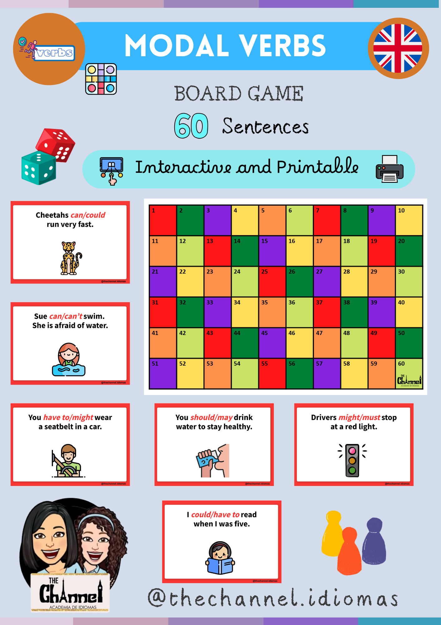 MODAL VERBS – Board Game (60 Sentences) – Unterrichtsmaterial im Fach ...