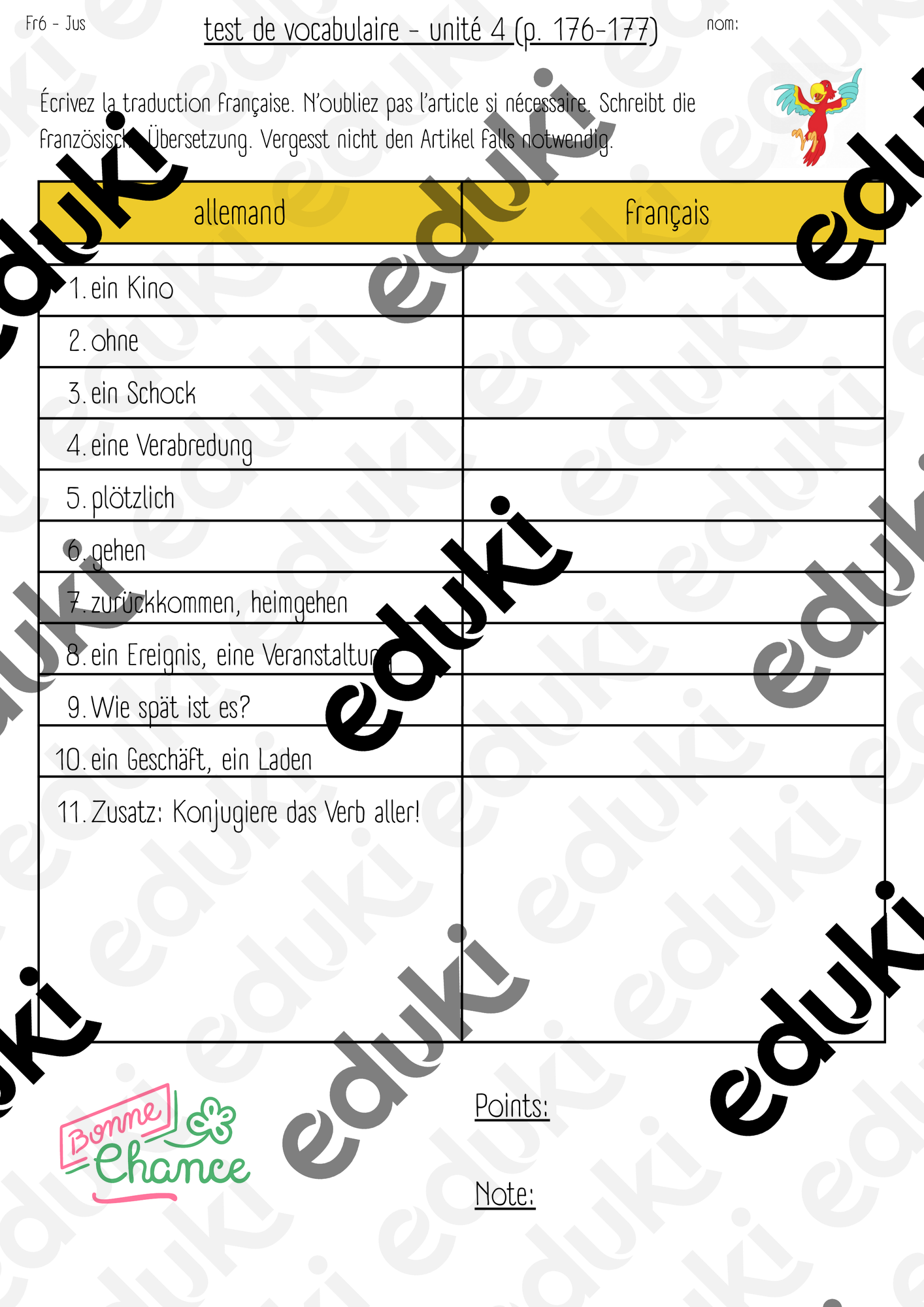 test de vocabulaire unité 4 Fr6 – Unterrichtsmaterial im Fach Französisch