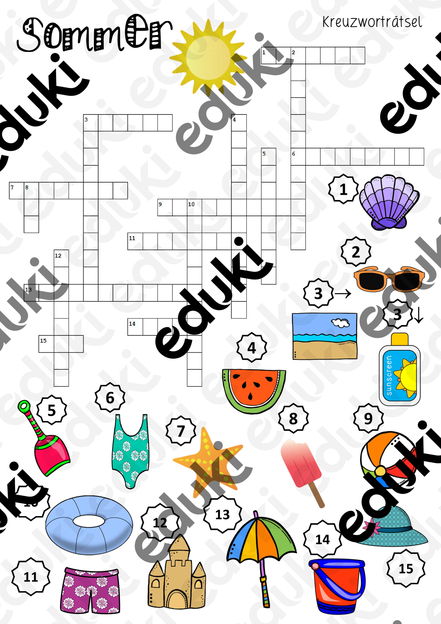 Sommer: Kreuzworträtsel + Suchsel – Unterrichtsmaterial im Fach ...