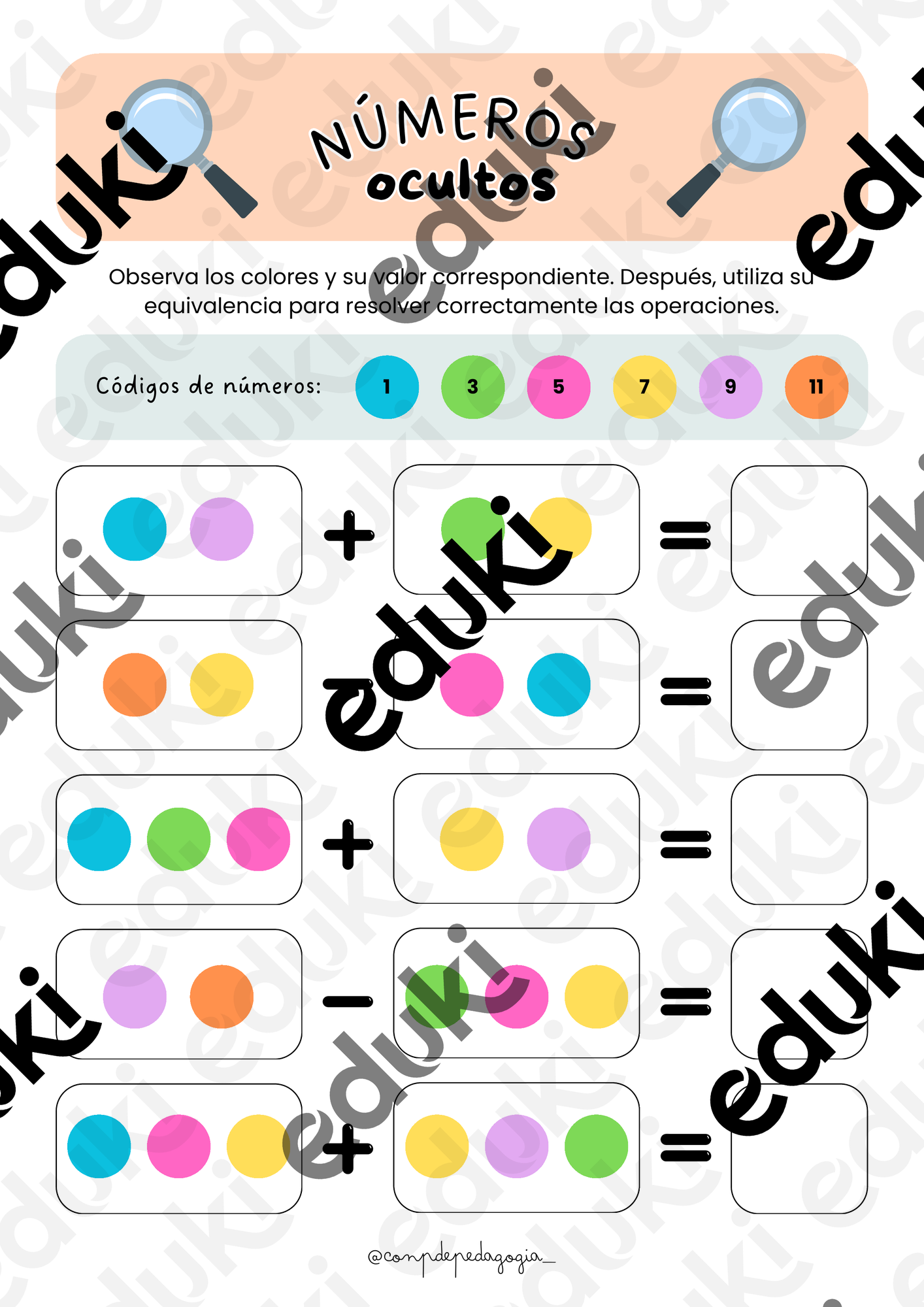 NÚMEROS OCULTOS 🧩 Sumas y restas con código de colores - material ...