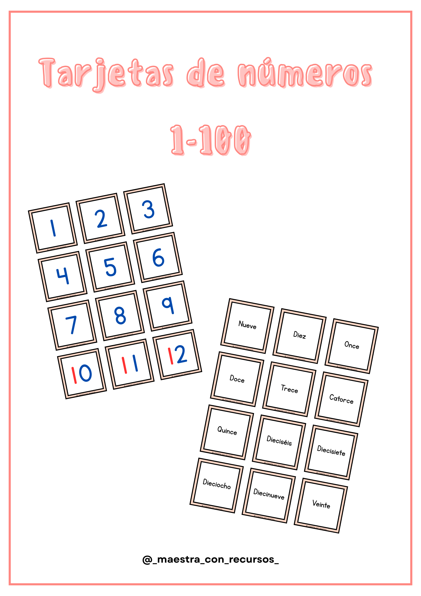 TARJETAS NÚMEROS 1-100 @_maestra_con_recursos_ - material de la ...
