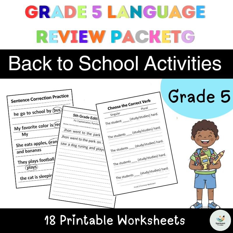Grade 5 Language Review Worksheets Pack - Ressource pédagogique pour ...