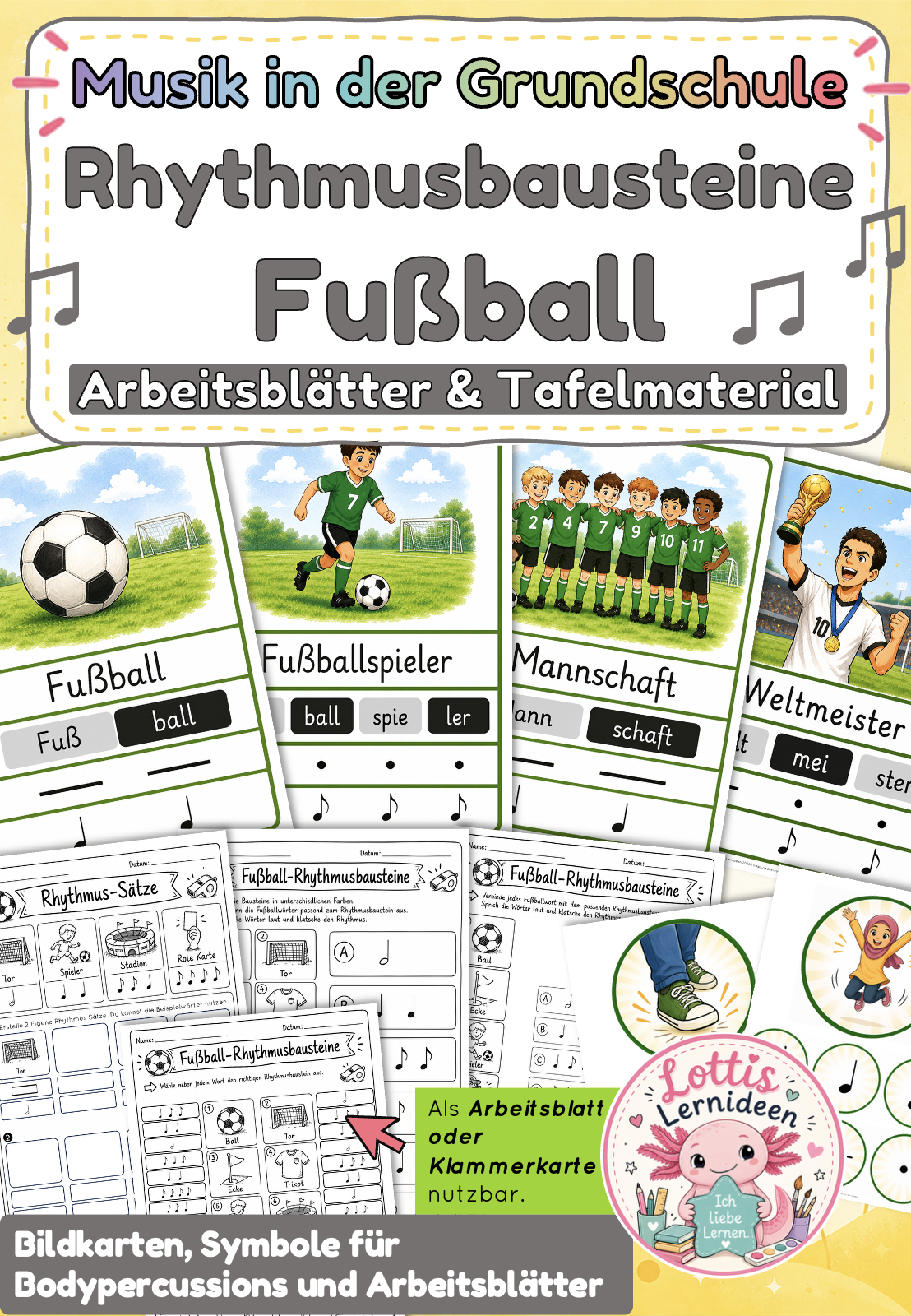 Rhythmusbausteine Fußball - Fußball im Musikunterricht Rhythmuskarten ...