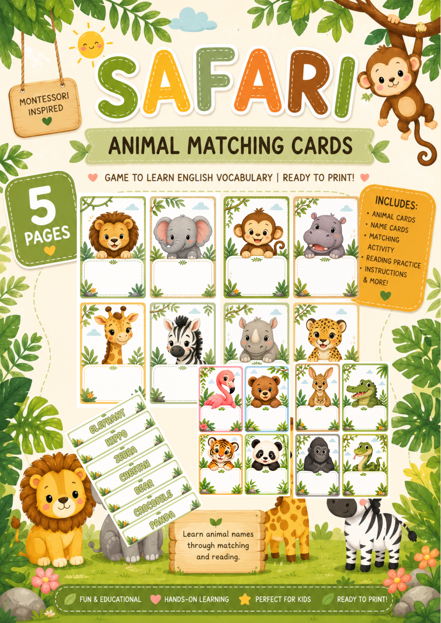 Recurso montessori GRATUITO para aprender los ANIMALES en INGLÉS ...
