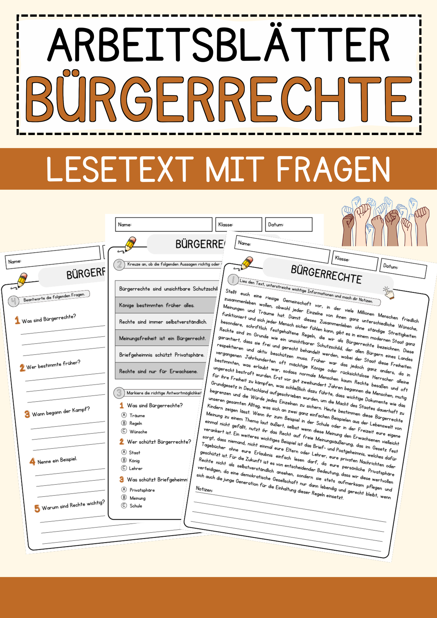 Bürgerrechte Arbeitsblätter mit Fragen + Lösungen Lesetext ...