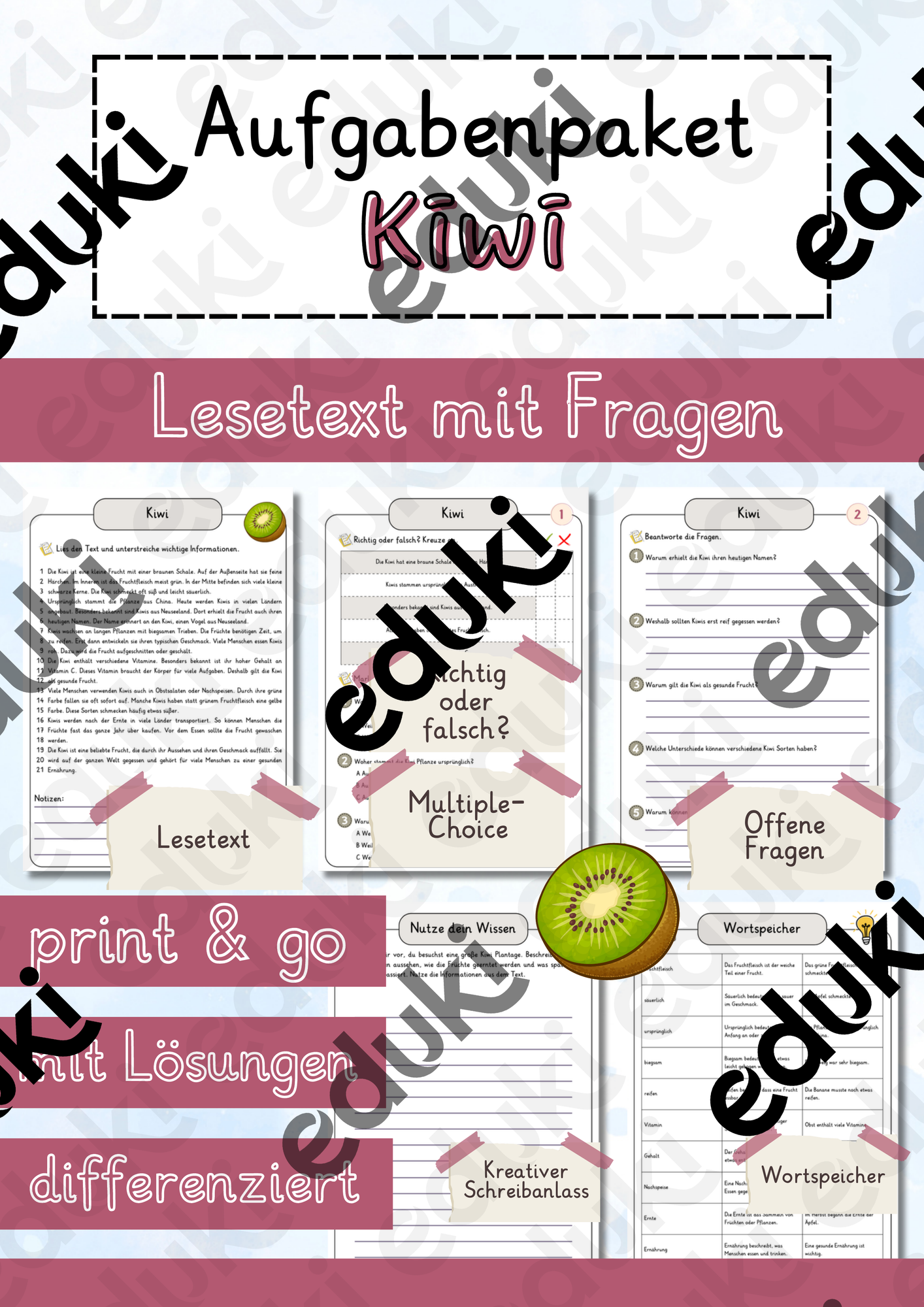 Kiwi Lesetext einfach verständlich mit Aufgaben + Lösungen und ...
