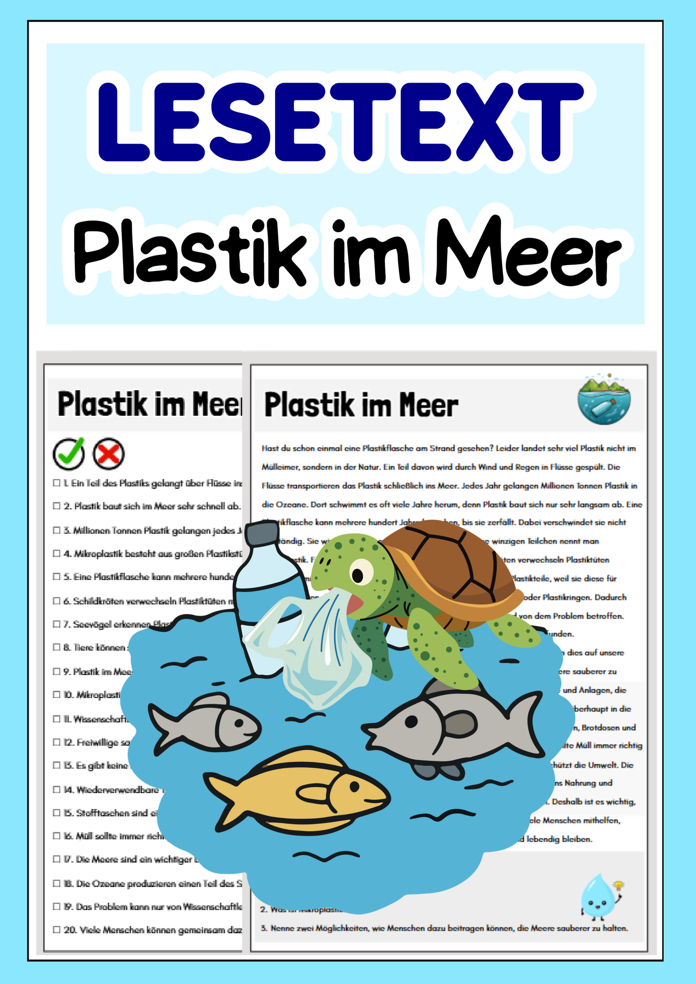 Lesetext mit Fragen - Plastik im Meer – Unterrichtsmaterial im Fach Deutsch