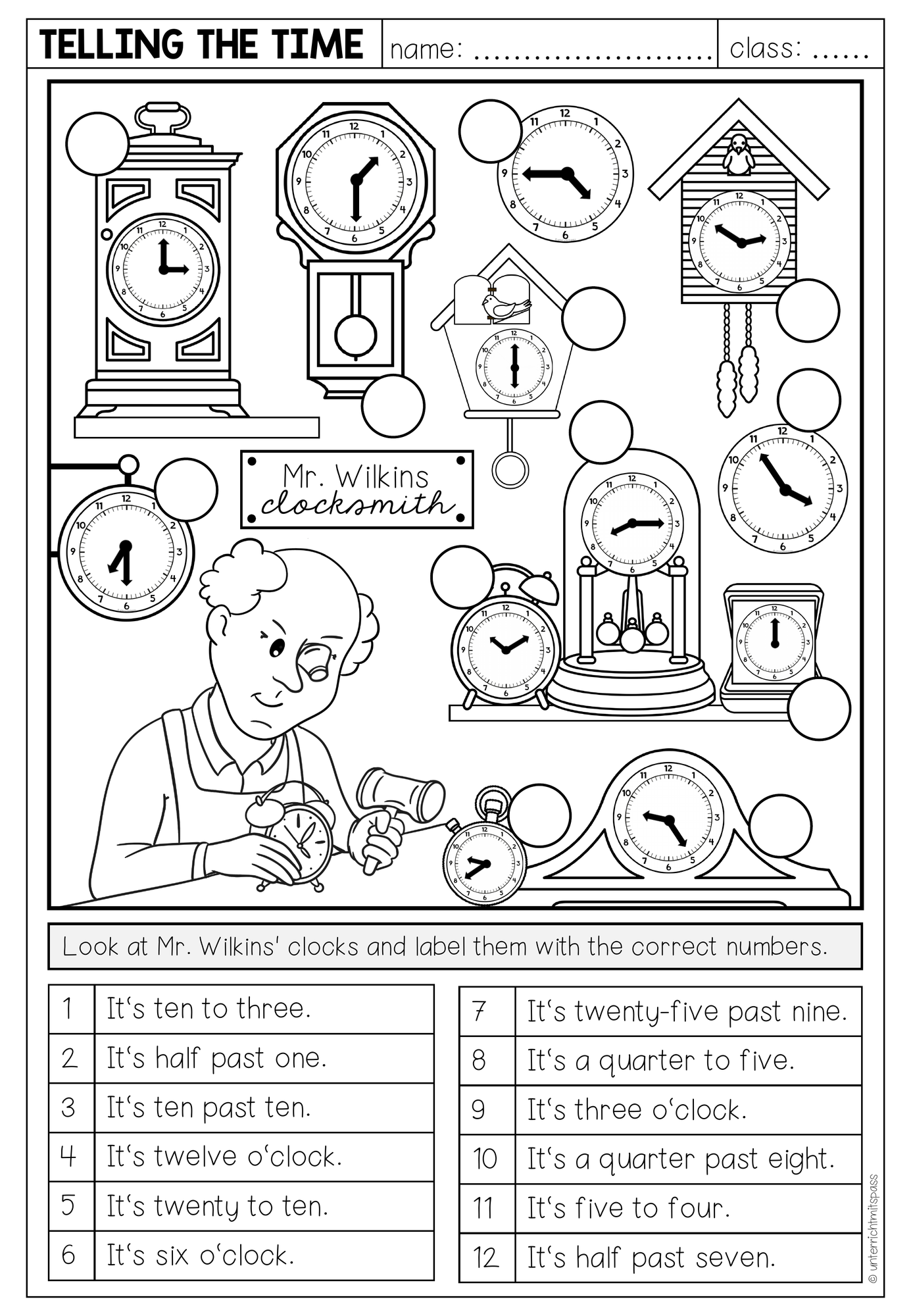 Telling the time - Worksheet 1 - material de la siguiente asignatura