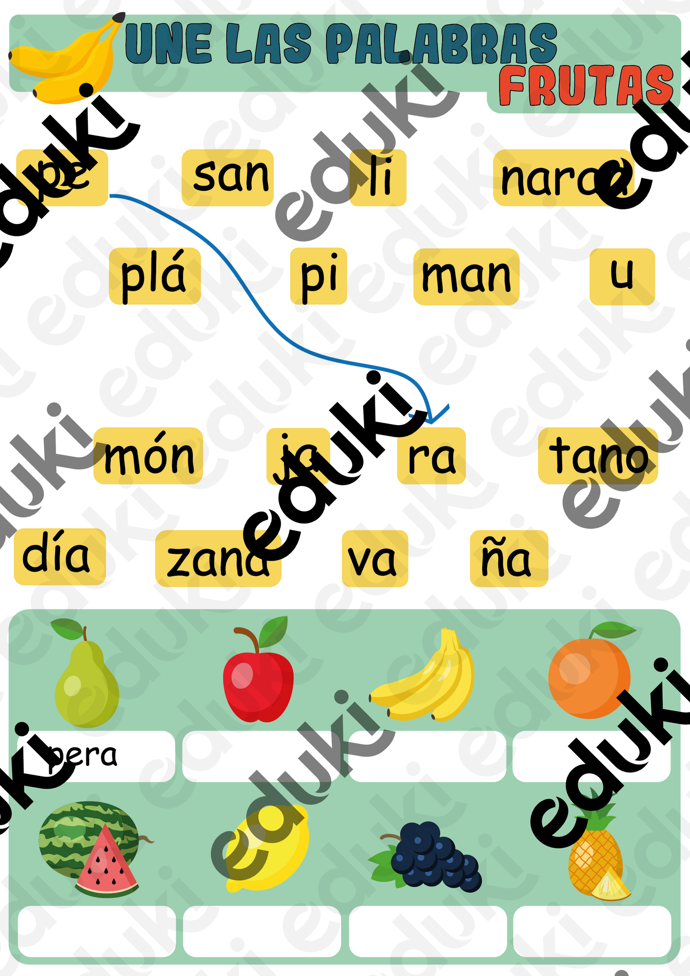 Une las Palabras: Frutas 🍓🍉 - Actividad de Lectoescritura y Vocabulario ...