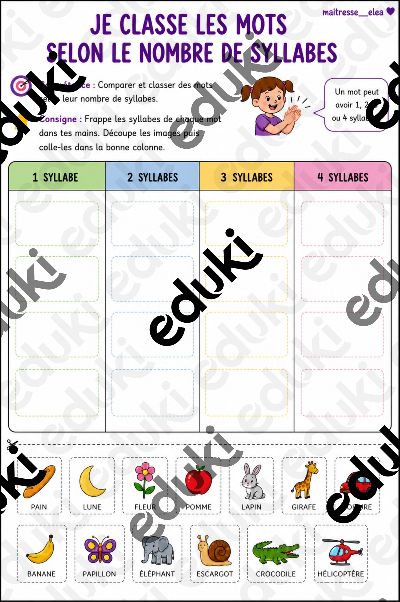 Je classe les mots selon le nombre de syllabes - Ressource pédagogique ...