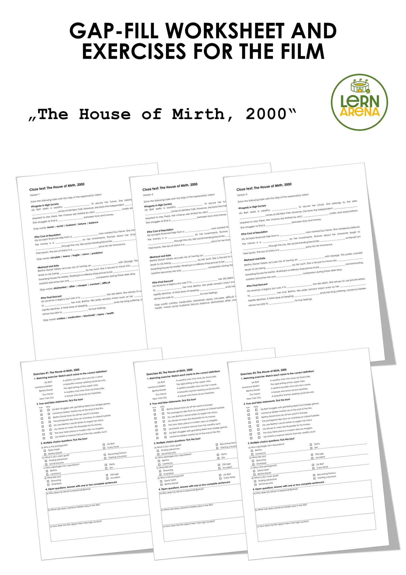 Arbeitsblatt / Worksheet "The House of Mirth, 2000 ...