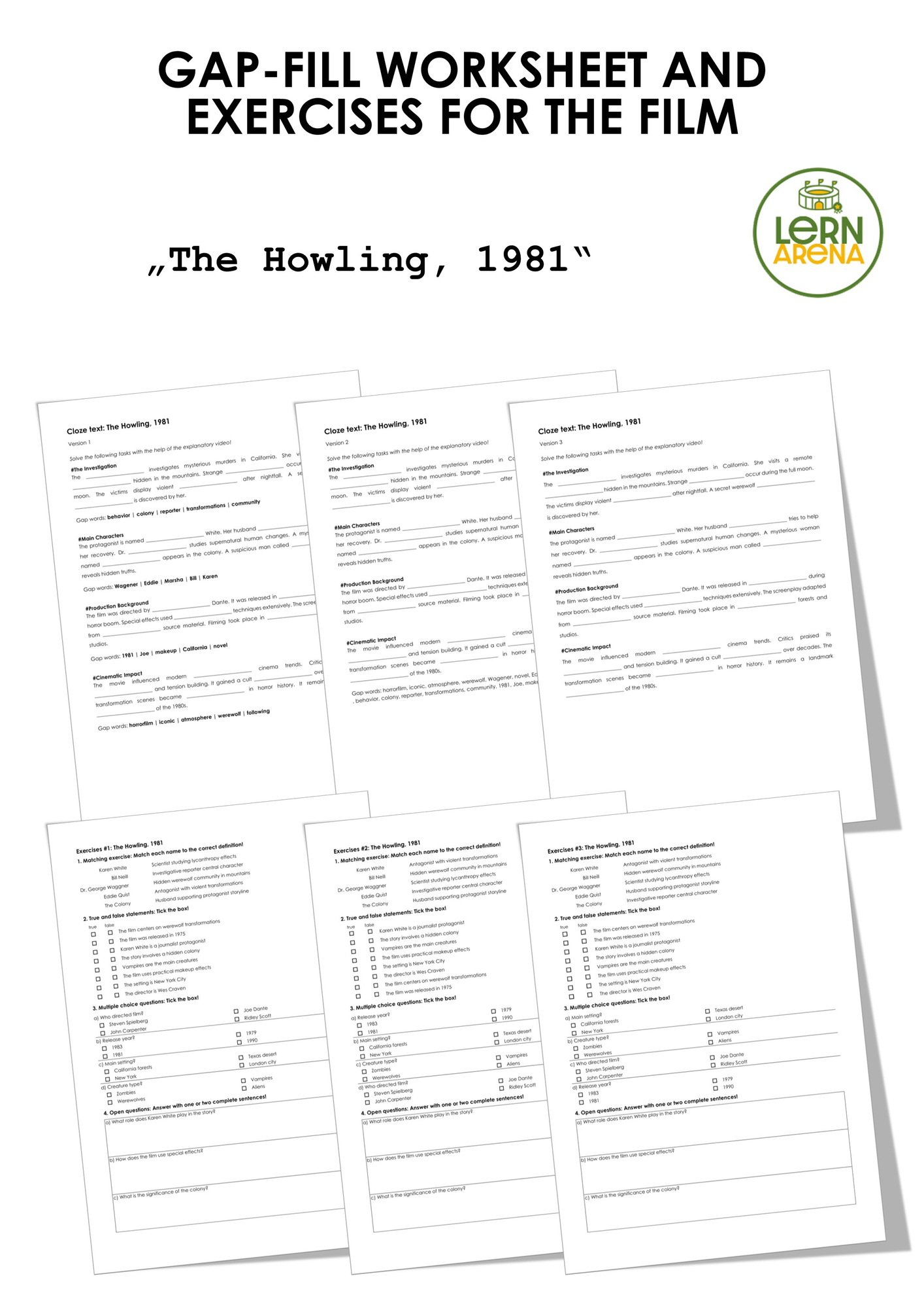 Arbeitsblatt / Worksheet "The Howling, 1981" – Unterrichtsmaterial im ...