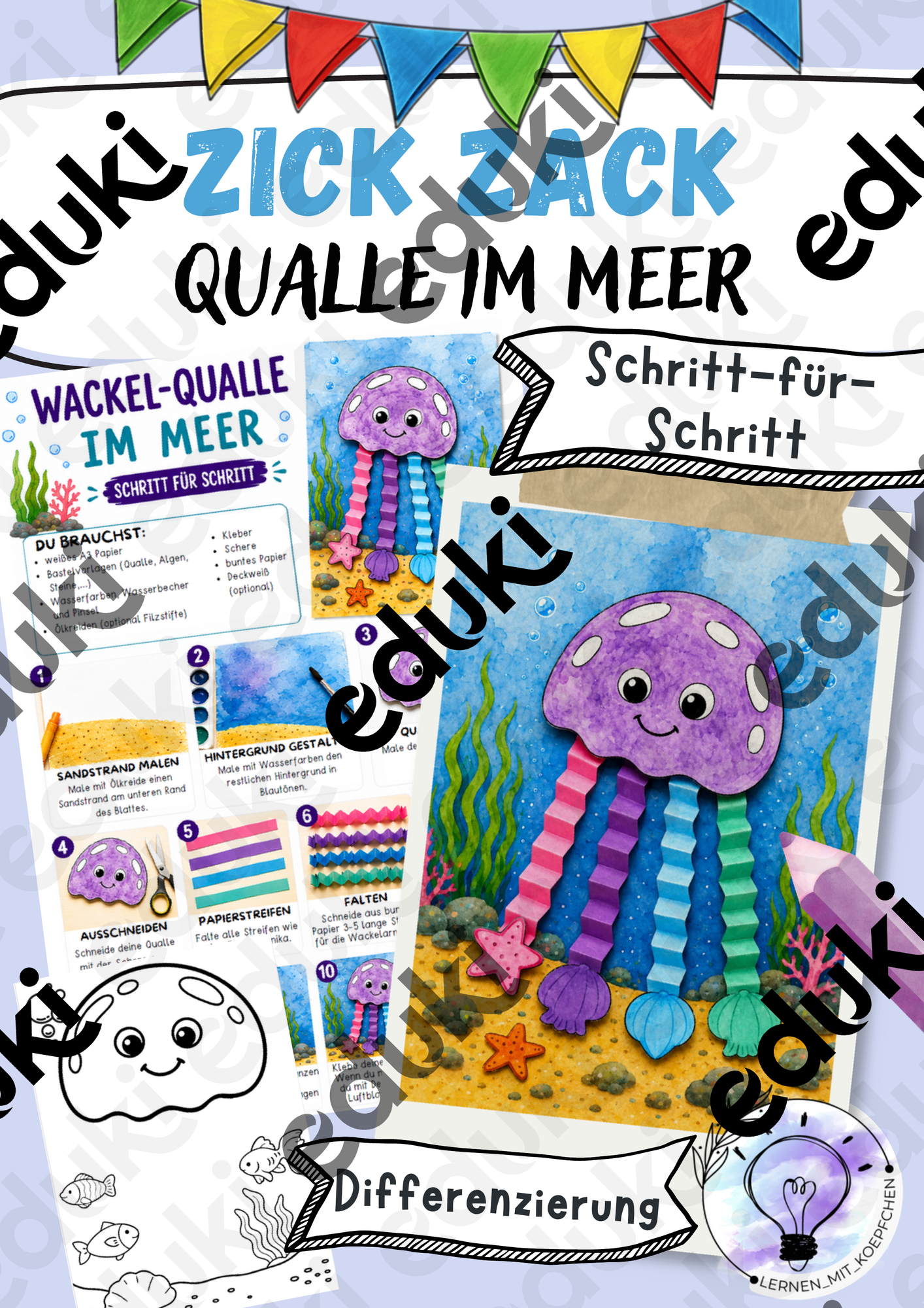 Zick Zack Wackel Qualle Kunst Schritt-für-Schritt – Unterrichtsmaterial ...