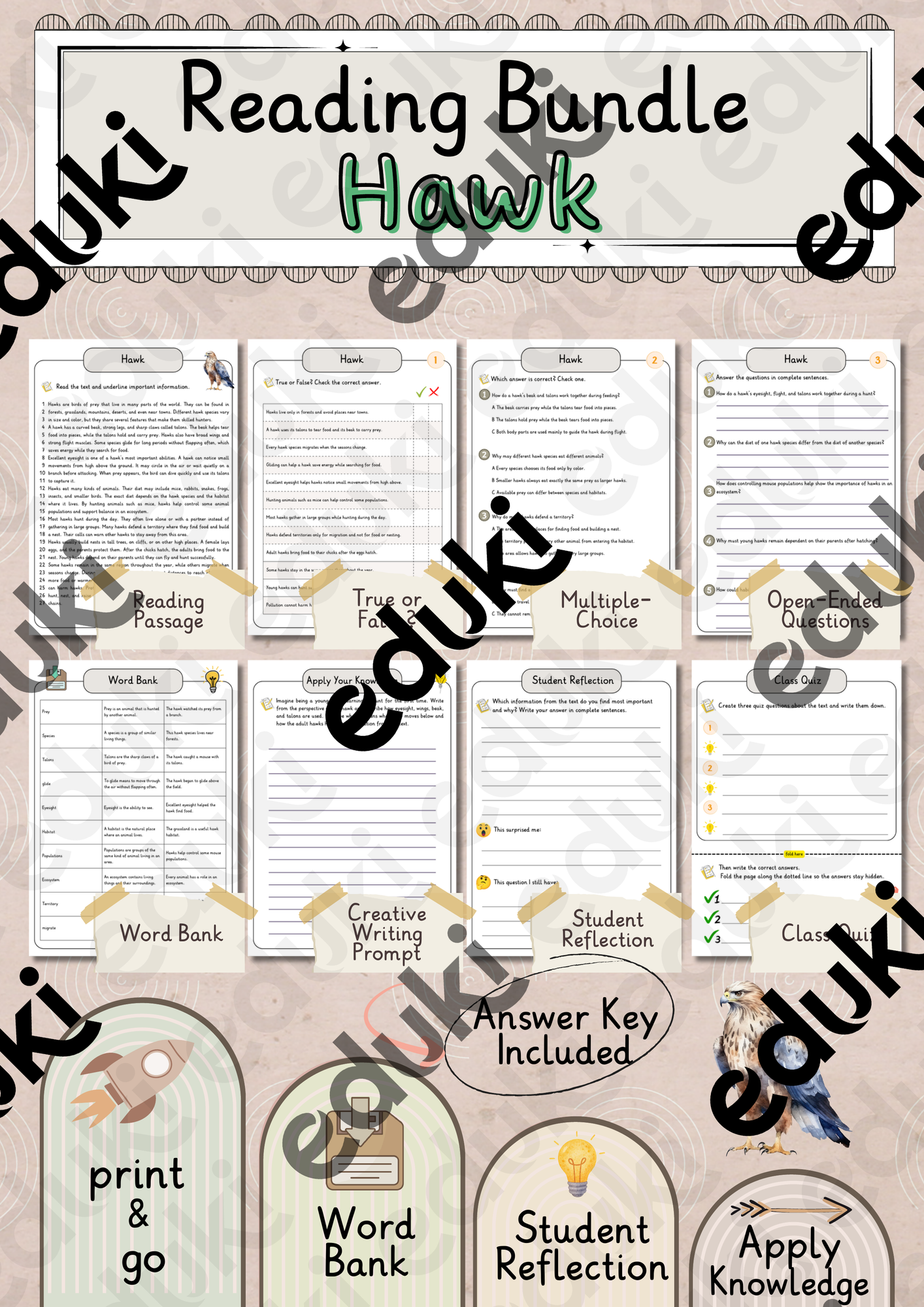 Hawk Premium Reading Comprehension Activities Bundle ...