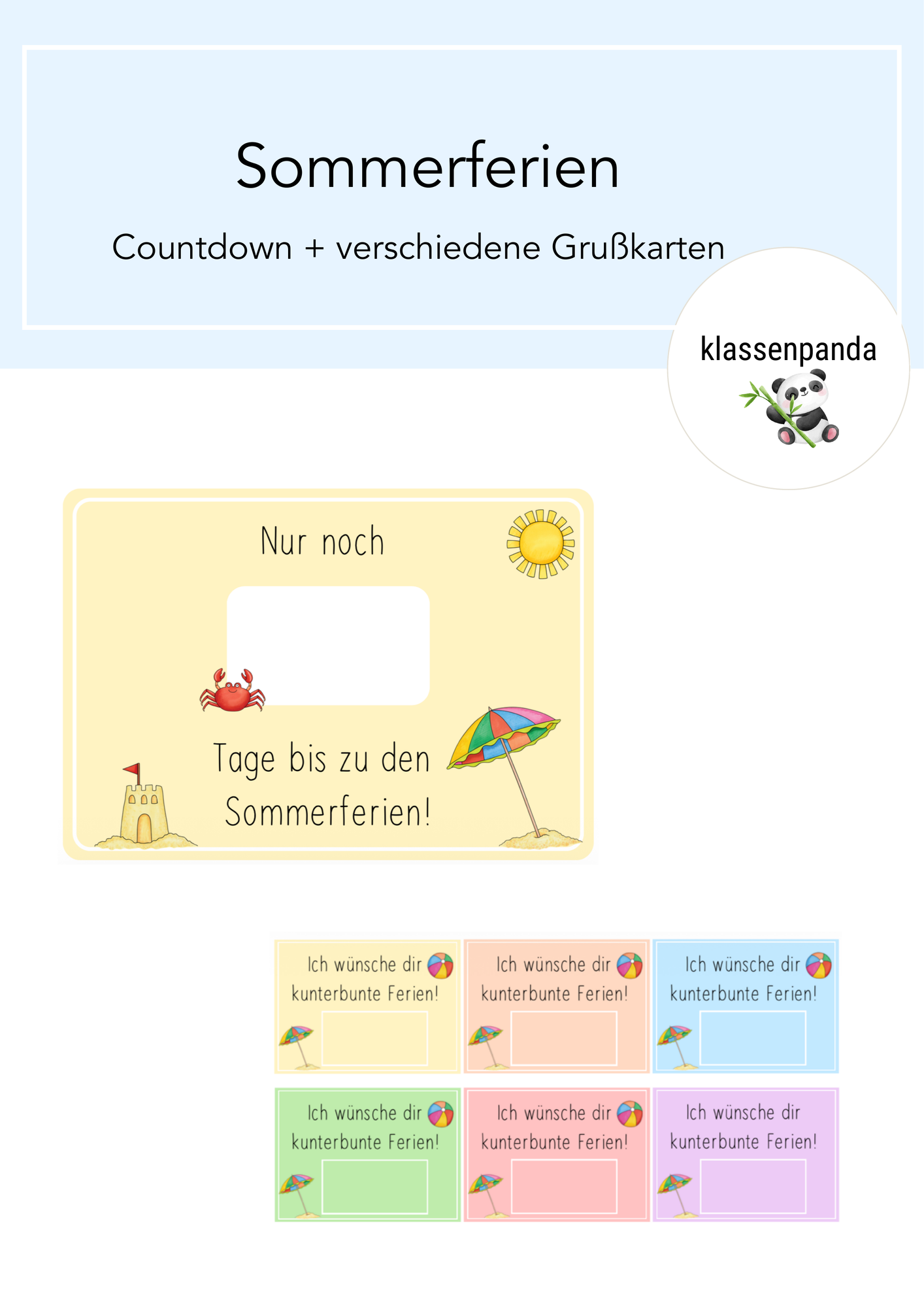 Sommerferien Countdown und verschiedene Grußkarten ...