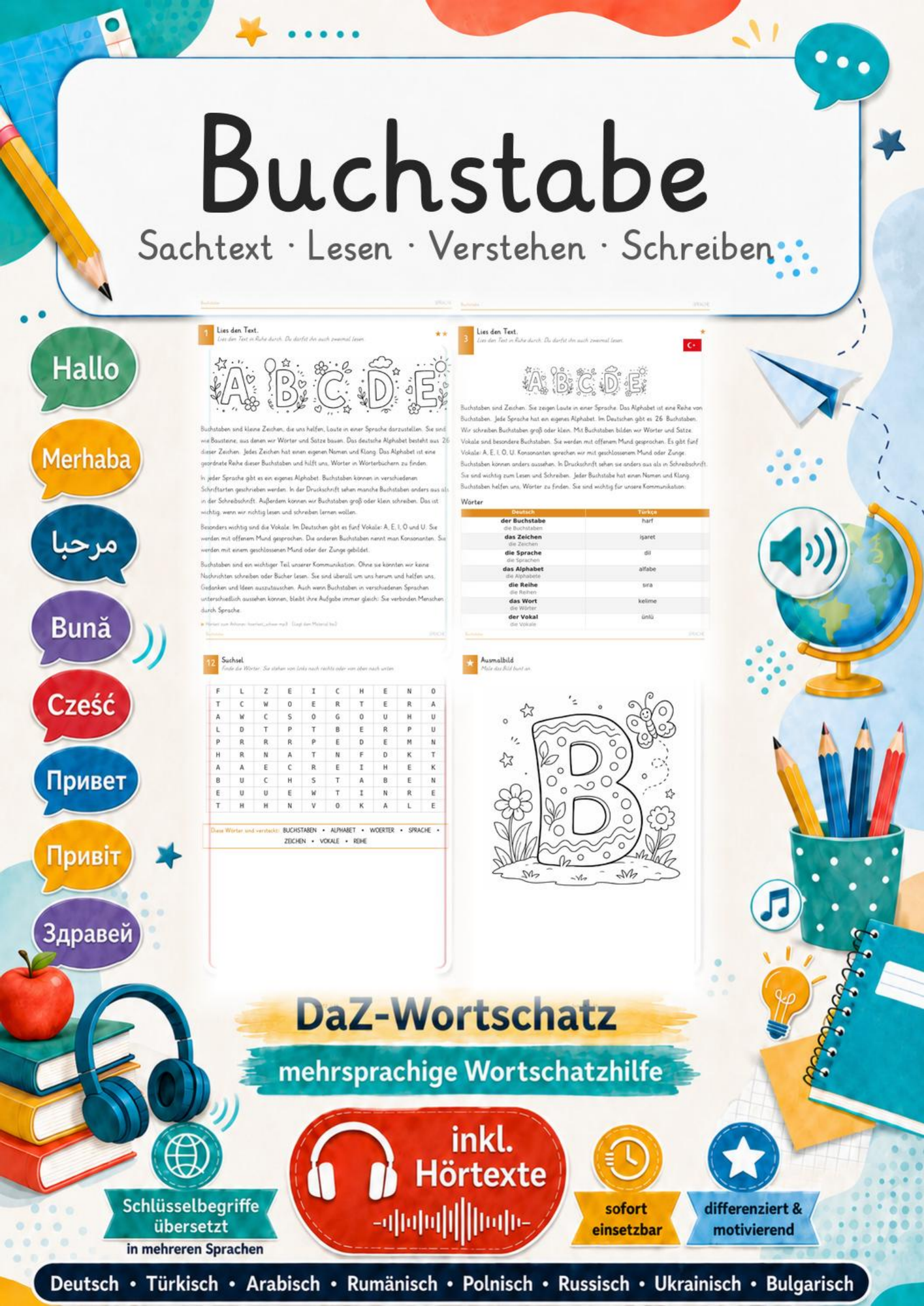 Lesetext DaZ Klasse 3 "Buchstaben" Hörverstehen Klasse 4 ...