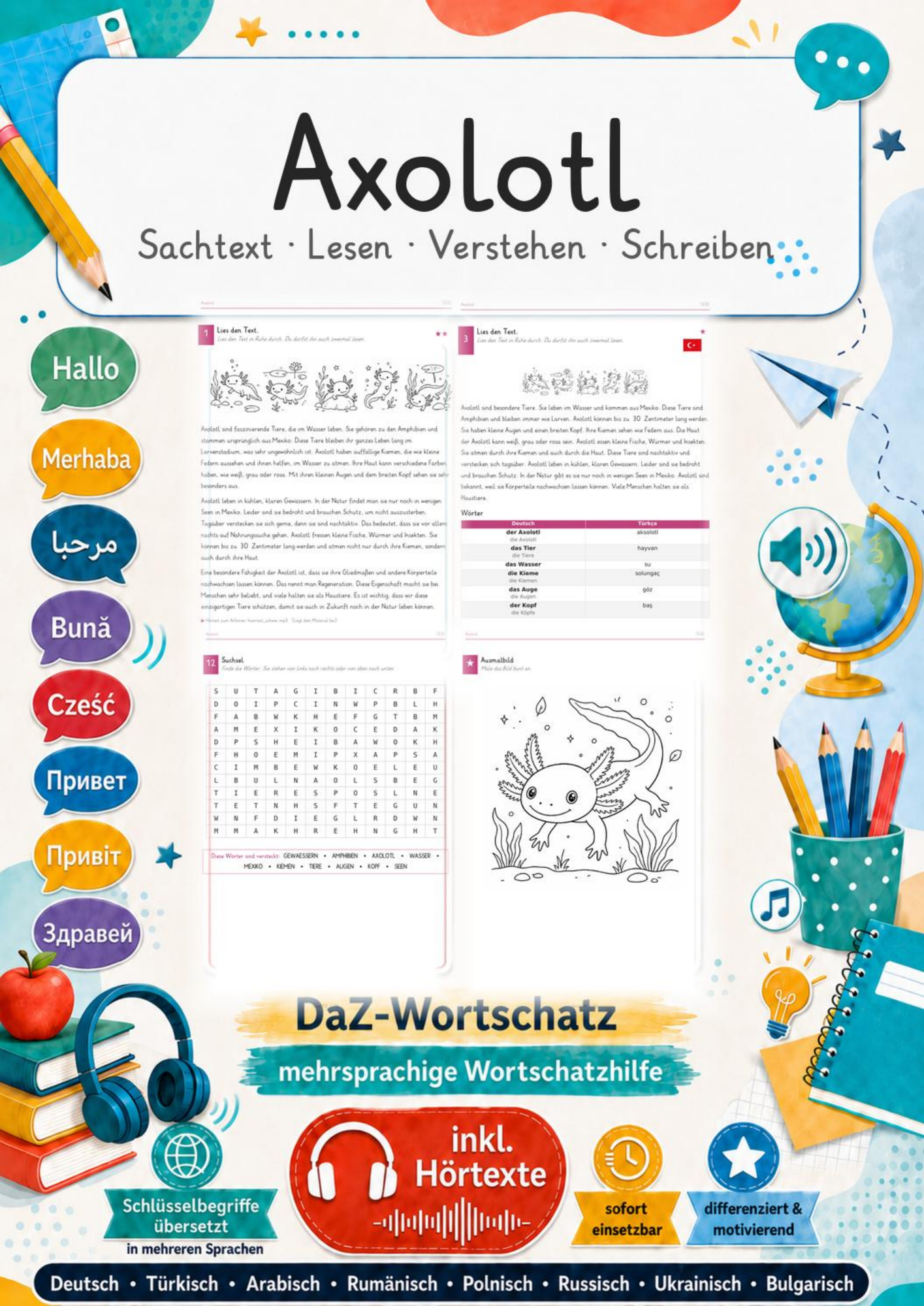 DaZ Axolotl Lesetext Klasse 3 – Unterrichtsmaterial im Fach Deutsch