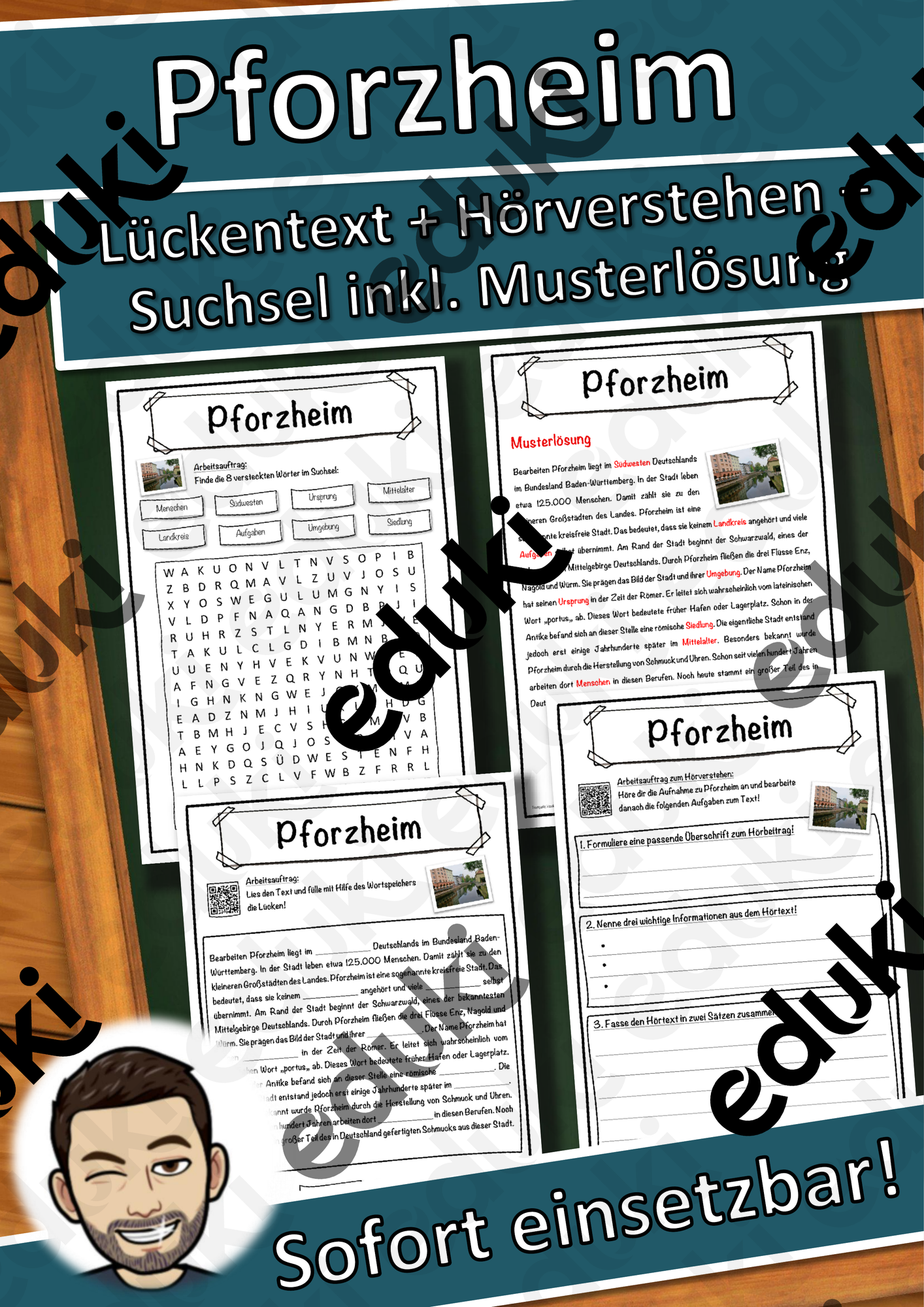 Pforzheim Lückentext mit Wortspeicher Hörverstehen und Suchsel ...