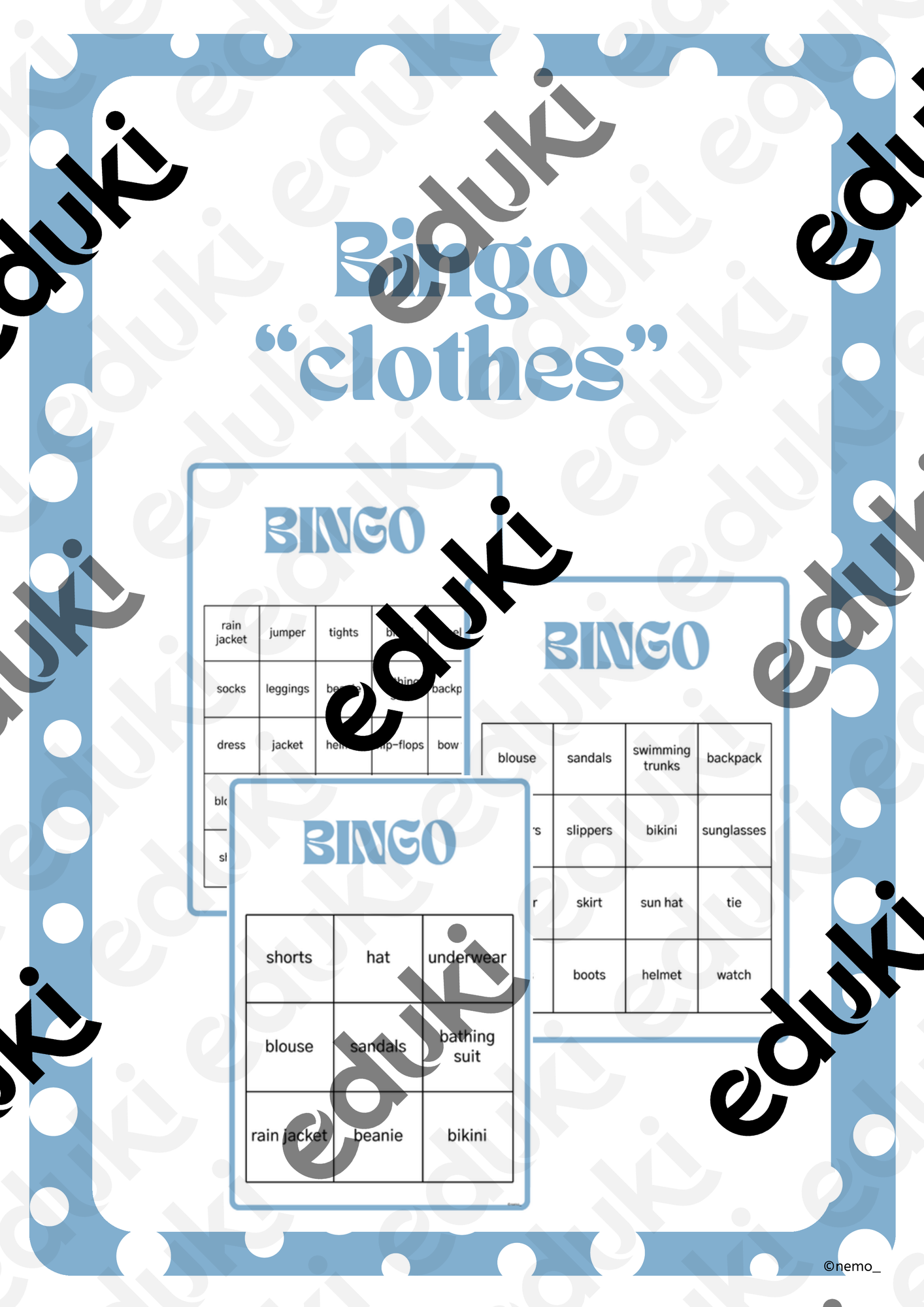 CLOTHES - Bingo zu den Wortkarten zum Thema "clothes ...