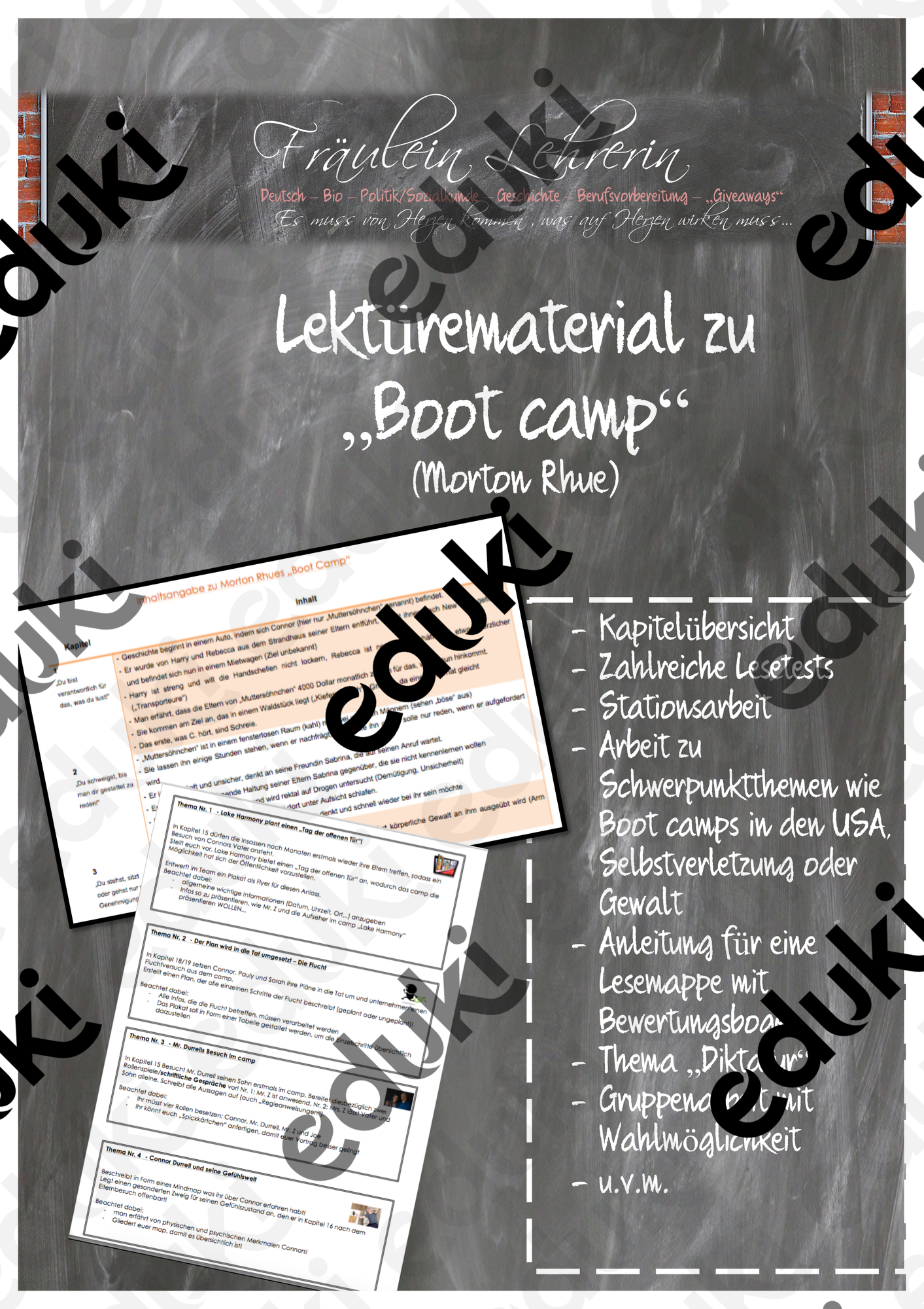 Unterrichtsmaterial: Morton Rhue "Boot camp", Lektüreunterricht ...