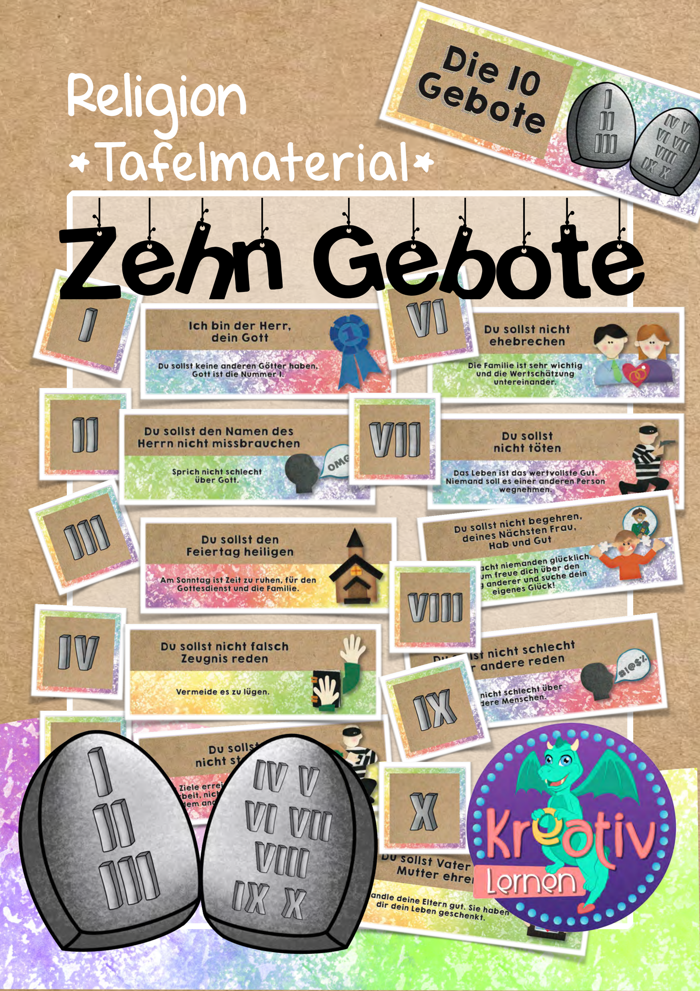 Religion: Zehn Gebote Tafelmaterial – Unterrichtsmaterial im Fach Religion