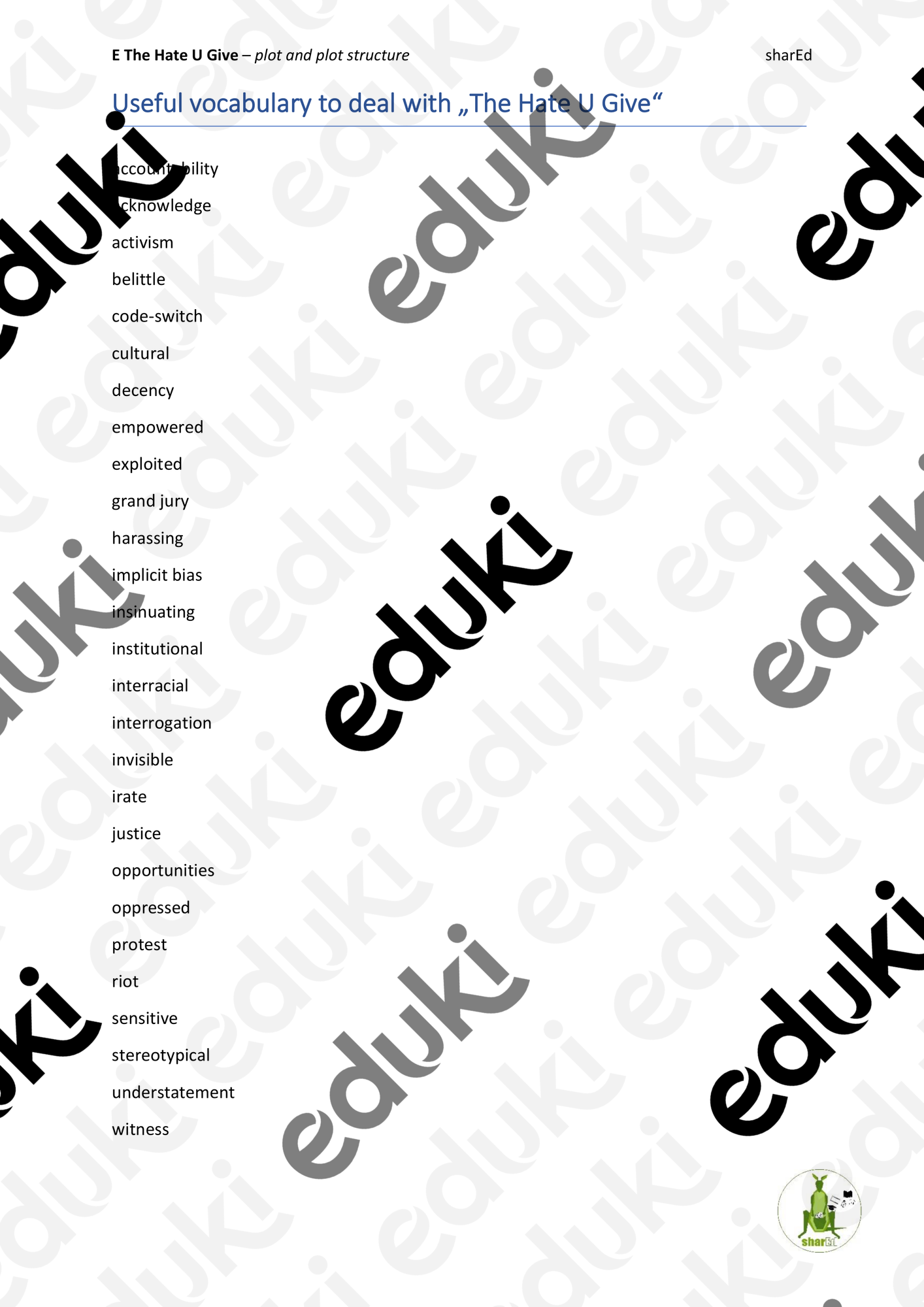 The Hate U Give - Useful vocabulary – Unterrichtsmaterial im Fach Englisch