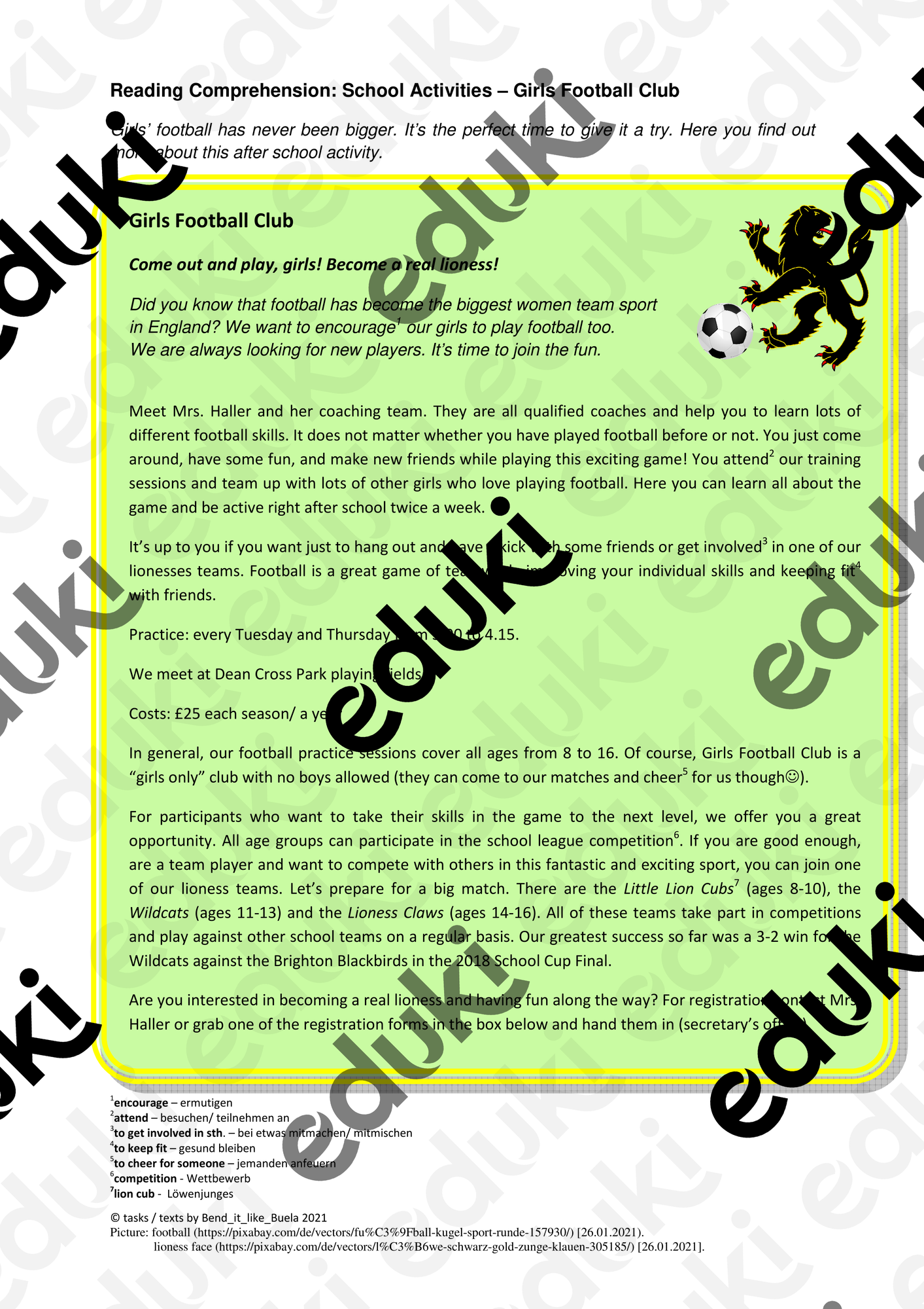 Reading Comprehension: Girls Football Club + Mediation # ...