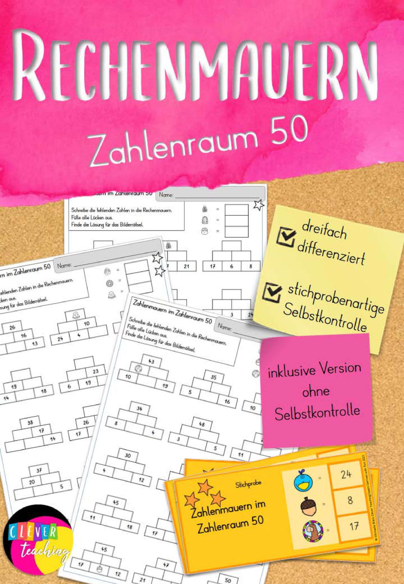 Rechenmauer Zahlenraum 50 dreifach differenziert – Unterrichtsmaterial ...