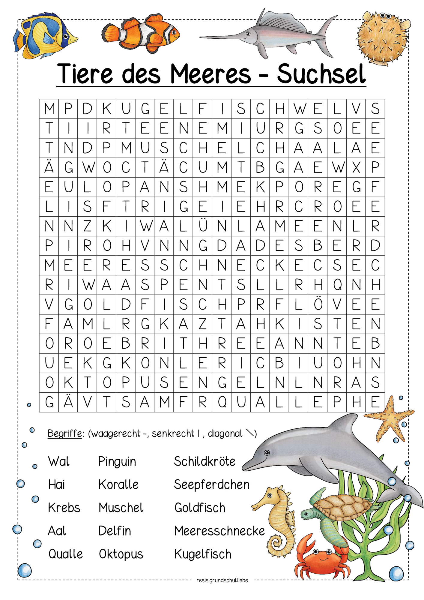 Tiere des Meeres - Suchsel (Meerestiere) – Unterrichtsmaterial in den ...