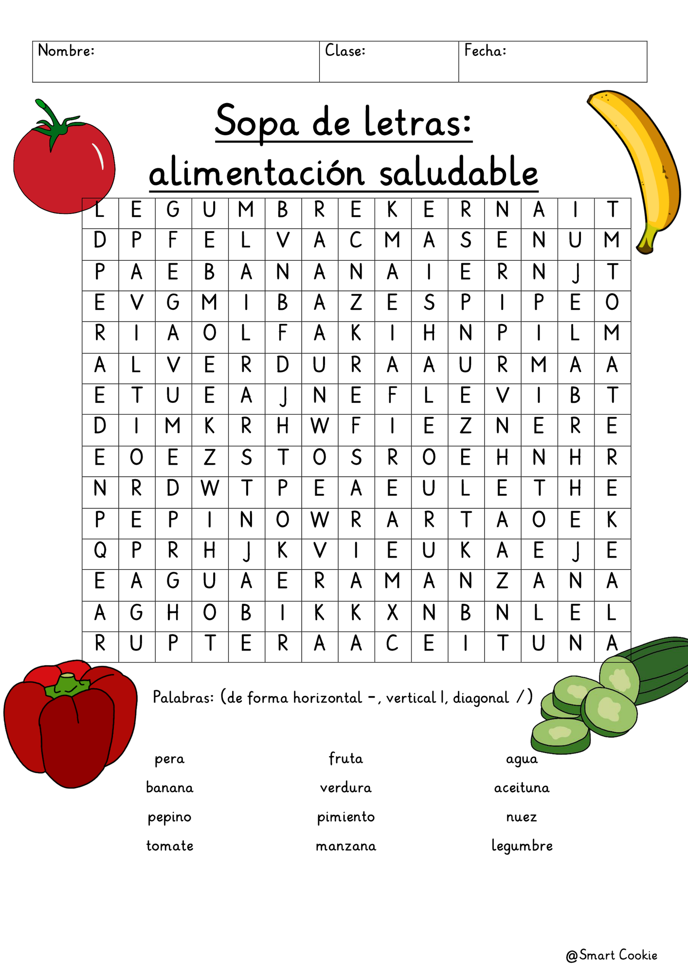 Sopa de letras: alimentación saludable términos básicos Español ...